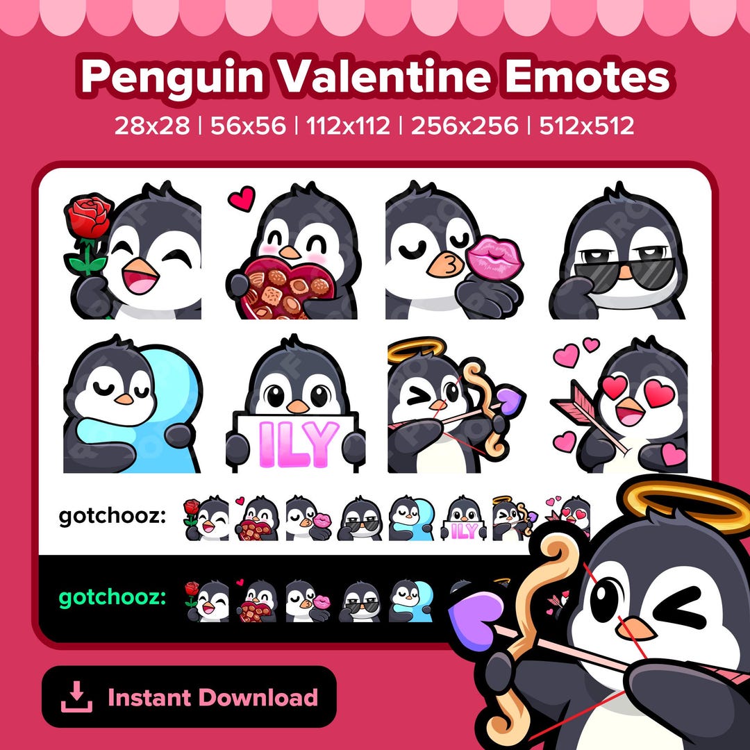 Penguin Valentine Twitch Emotes for Streaming | Emotes for Youtube ...
