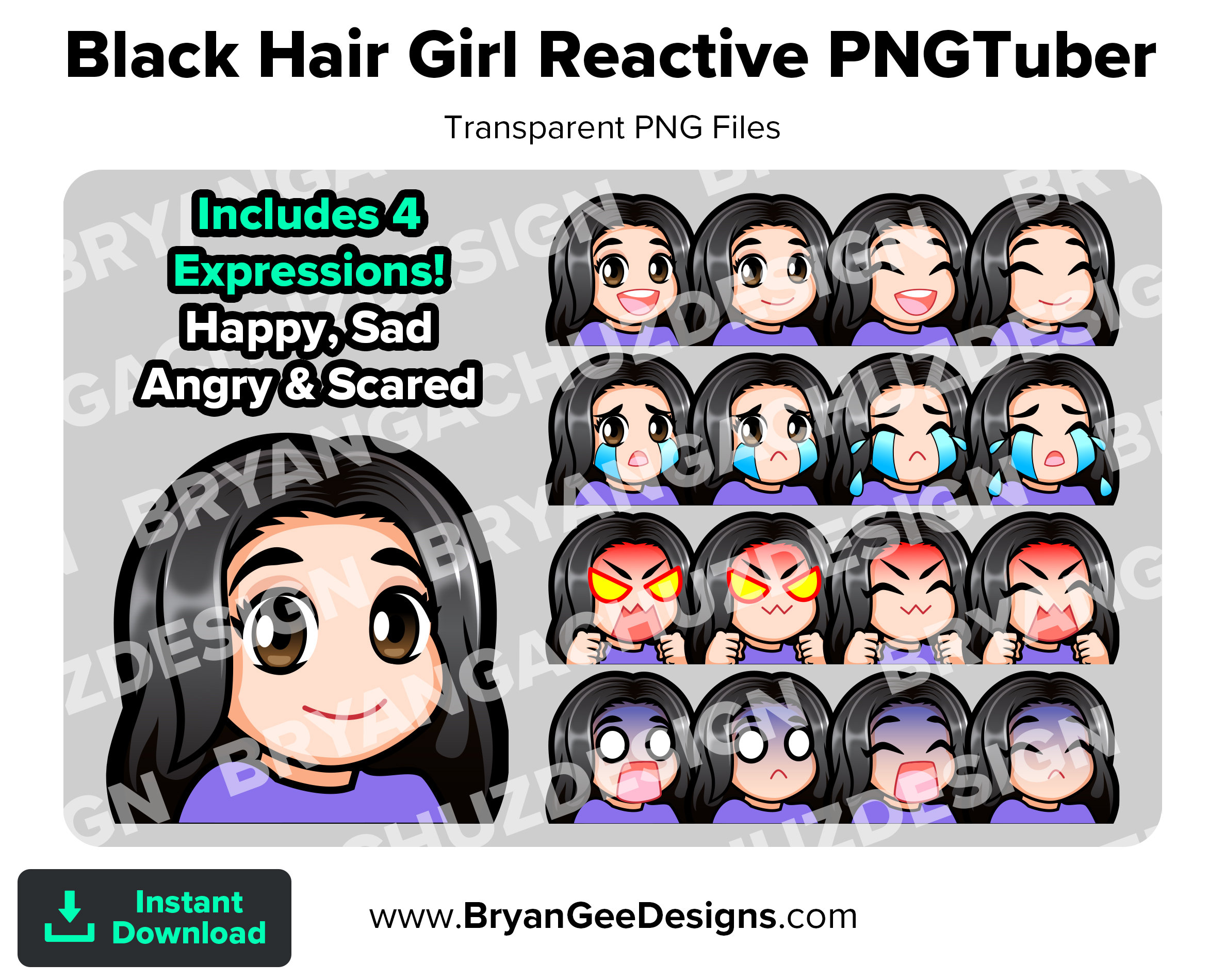 Reactive Black Hair Girl Pngtuber / PNG Vtuberfor for Twitch - Etsy Canada