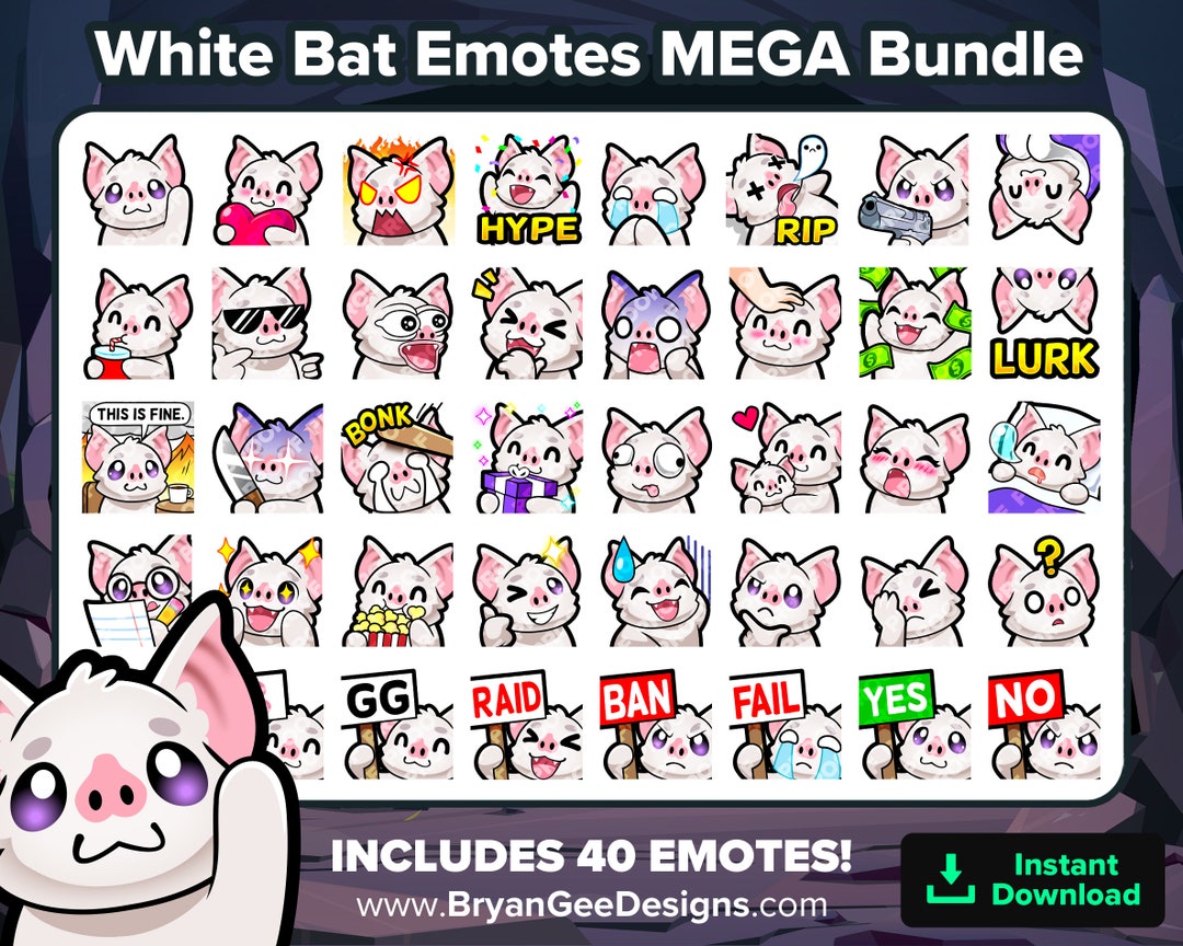 White Bat Twitch Emotes MEGA Bundle for Streaming, Youtube Emotes ...