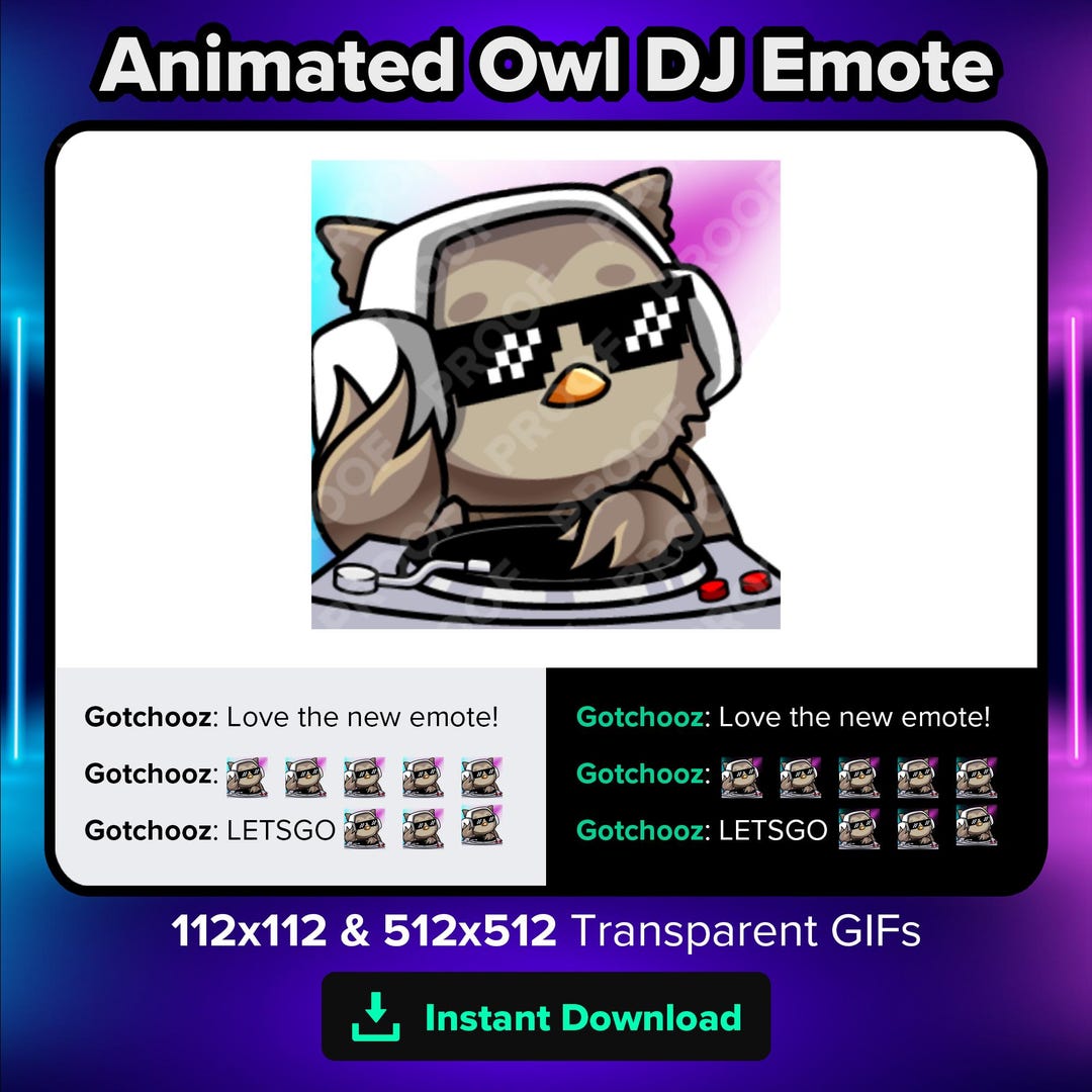 Animated Owl DJ Emote for Twitch, Discord, Kick, Rumble for Streaming ...