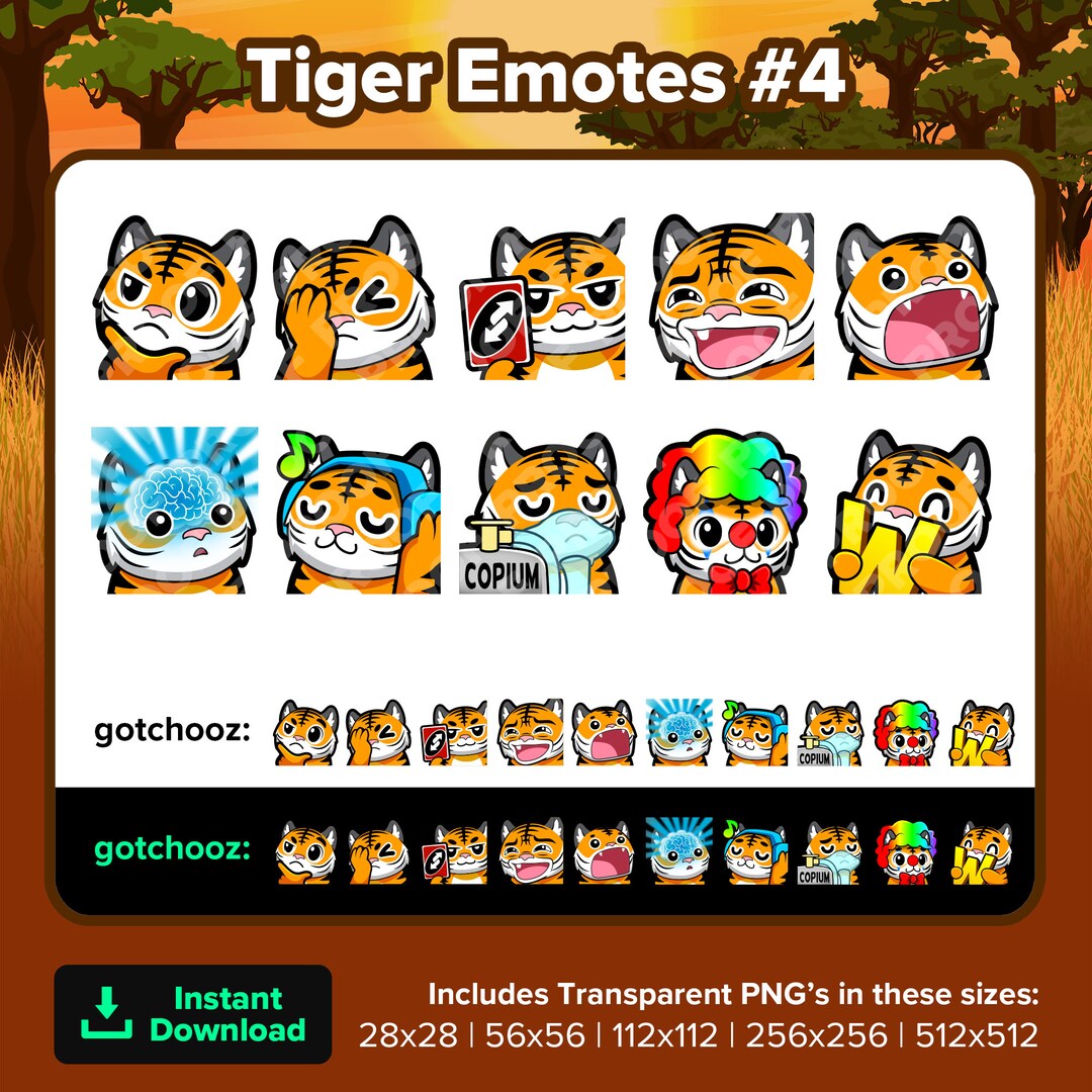 Tiger Twitch Emotes Facepalm Thinking Uno Reverse KEKW Gasp Big Brain ...
