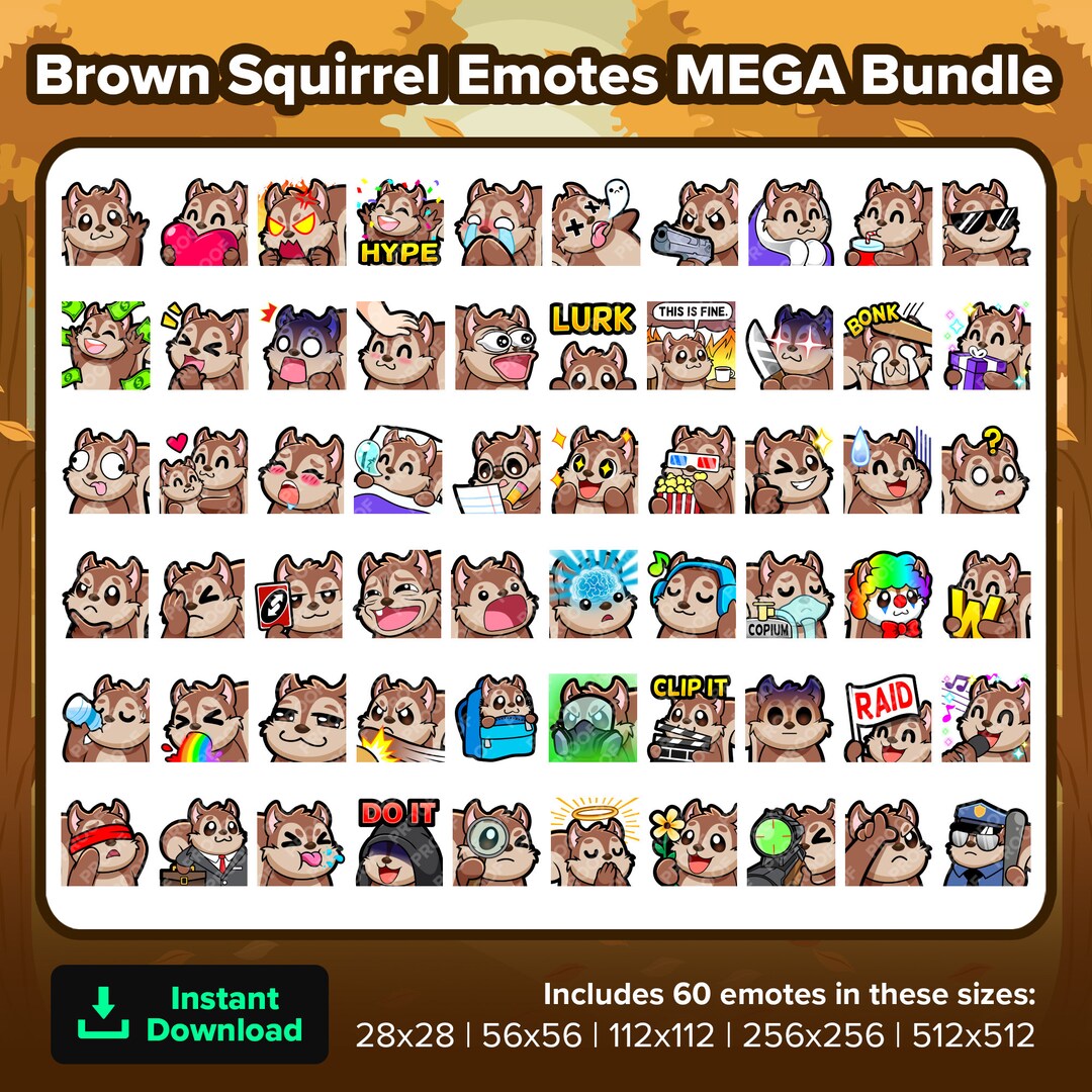 Brown Squirrel Twitch Emotes MEGA Bundle for Streaming, Youtube Emotes ...