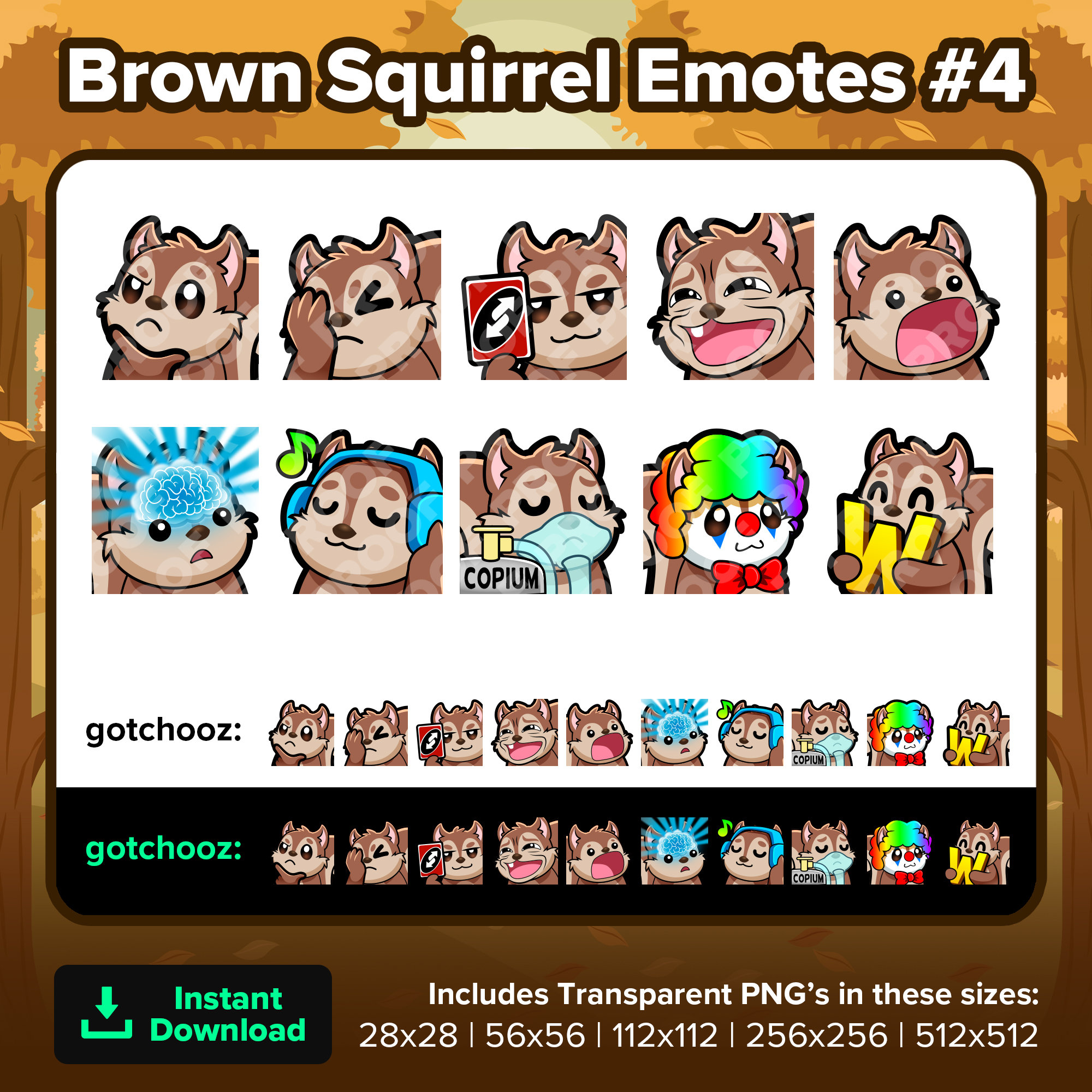 Brown Squirrel Twitch Emotes Facepalm Thinking NO U KEKW Gasp Big Brain ...
