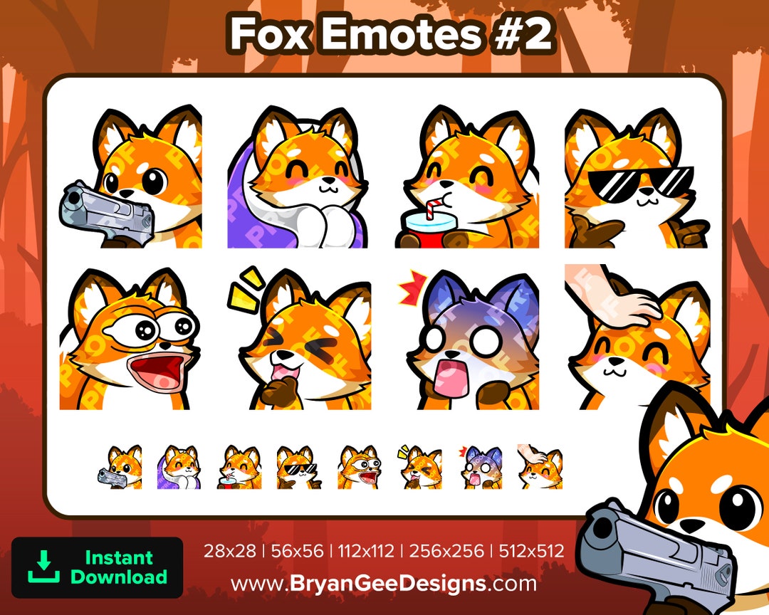 Fox Twitch Emotes Gun Cozy Sip Cool Pog Lul Scared Head Pat Etsy Uk