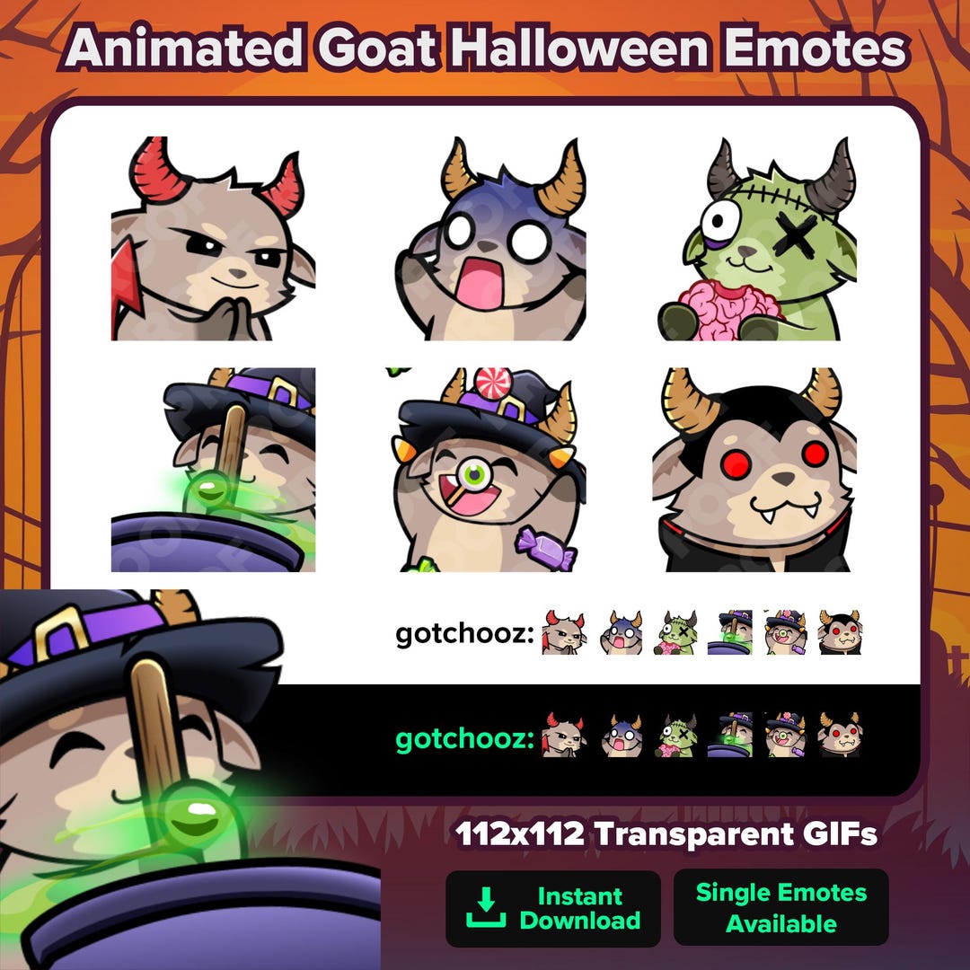 Animated Goat Halloween Twitch Emotes Sneaky Devil Knife Chase Zombie ...
