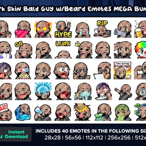 Bald Dark Skin Guy With Beard Twitch Emotes MEGA Bundle for Streaming ...