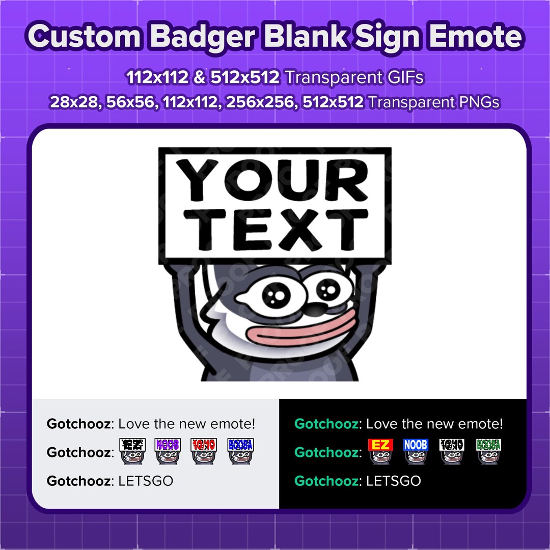 Custom Animated Pepe Badger Sign Emote for Twitch, Discord, Kick ...