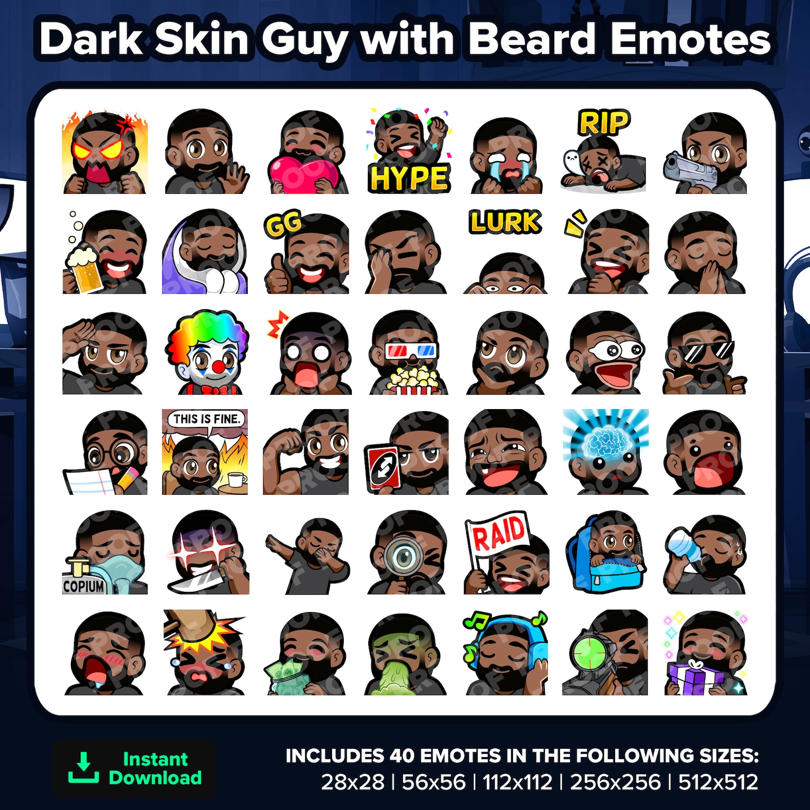 Dark Skin Guy With Beard Twitch Emotes MEGA Bundle for Streaming ...
