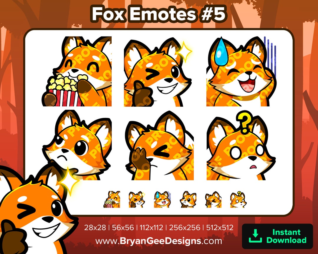Fox Twitch Emotes Popcorn Wink Nervous Think Facepalm Confused - Etsy ...