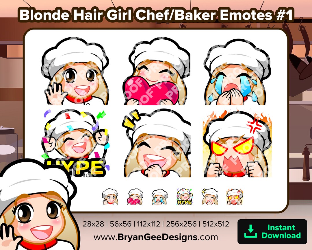 Girl Chef Baker Twitch Emotes Wave Hi Love Heart Sad Cry Hype Laughing ...