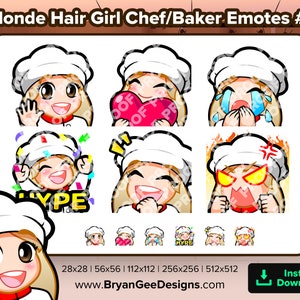 Girl Chef Baker Twitch Emotes Wave Hi Love Heart Sad Cry Hype Laughing ...