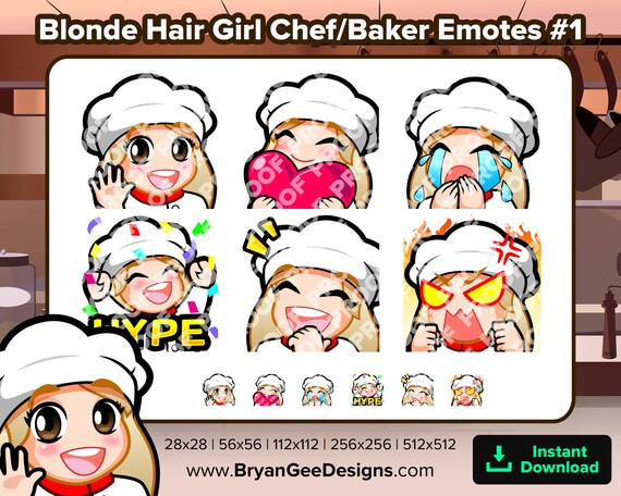 Girl Chef Baker Twitch Emotes Wave Hi Love Heart Sad Cry Hype - Etsy