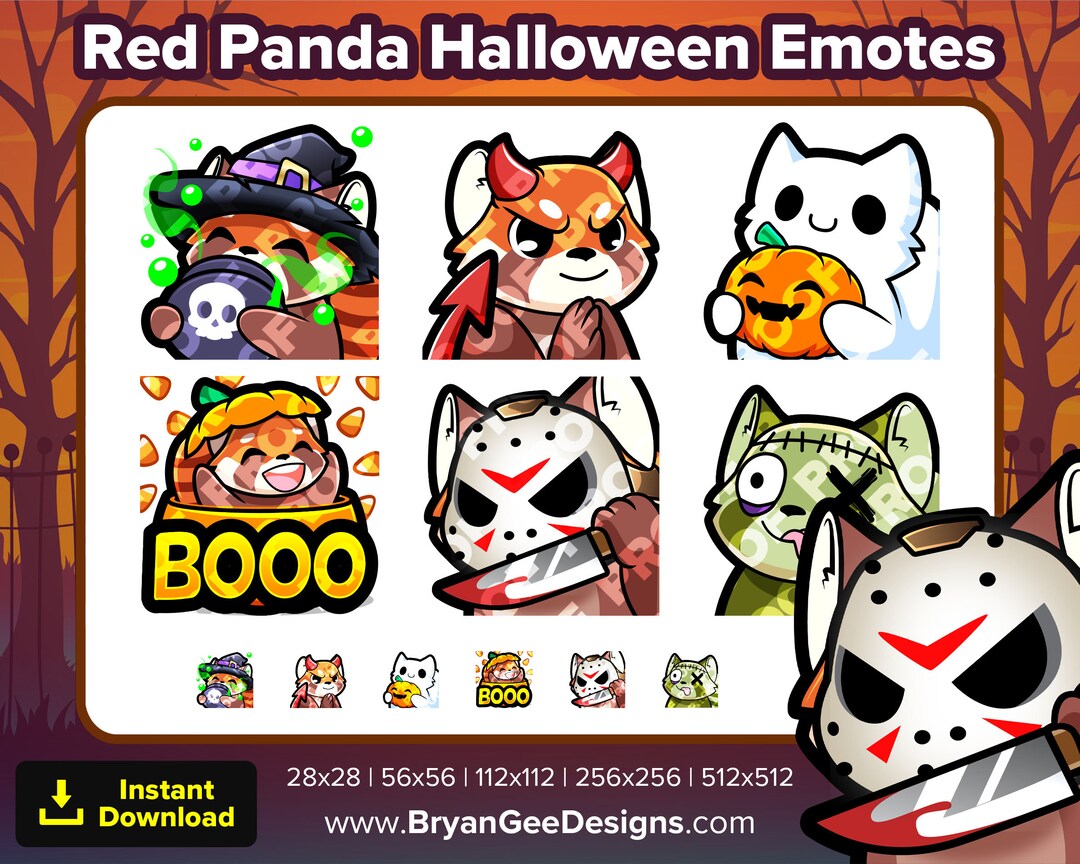 Red Panda Twitch Emotes Spooky Sip Devil Ghost Pumpkin Boo Jason Knife ...