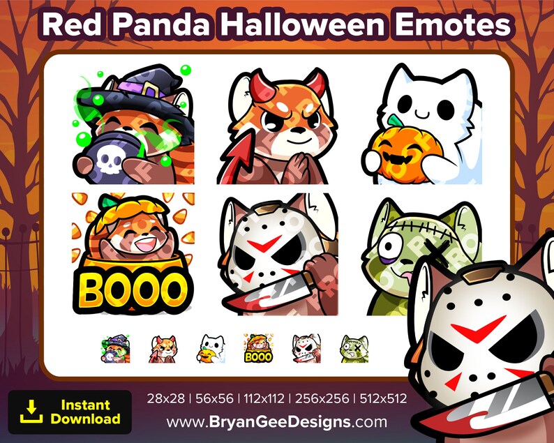Red Panda Twitch Emotes Spooky Sip Devil Ghost Pumpkin Boo - Etsy