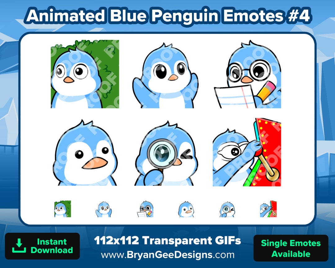 Animated Blue Penguin Emotes Pack #4 | Hide in Bush, Clap, Notes, Pop ...