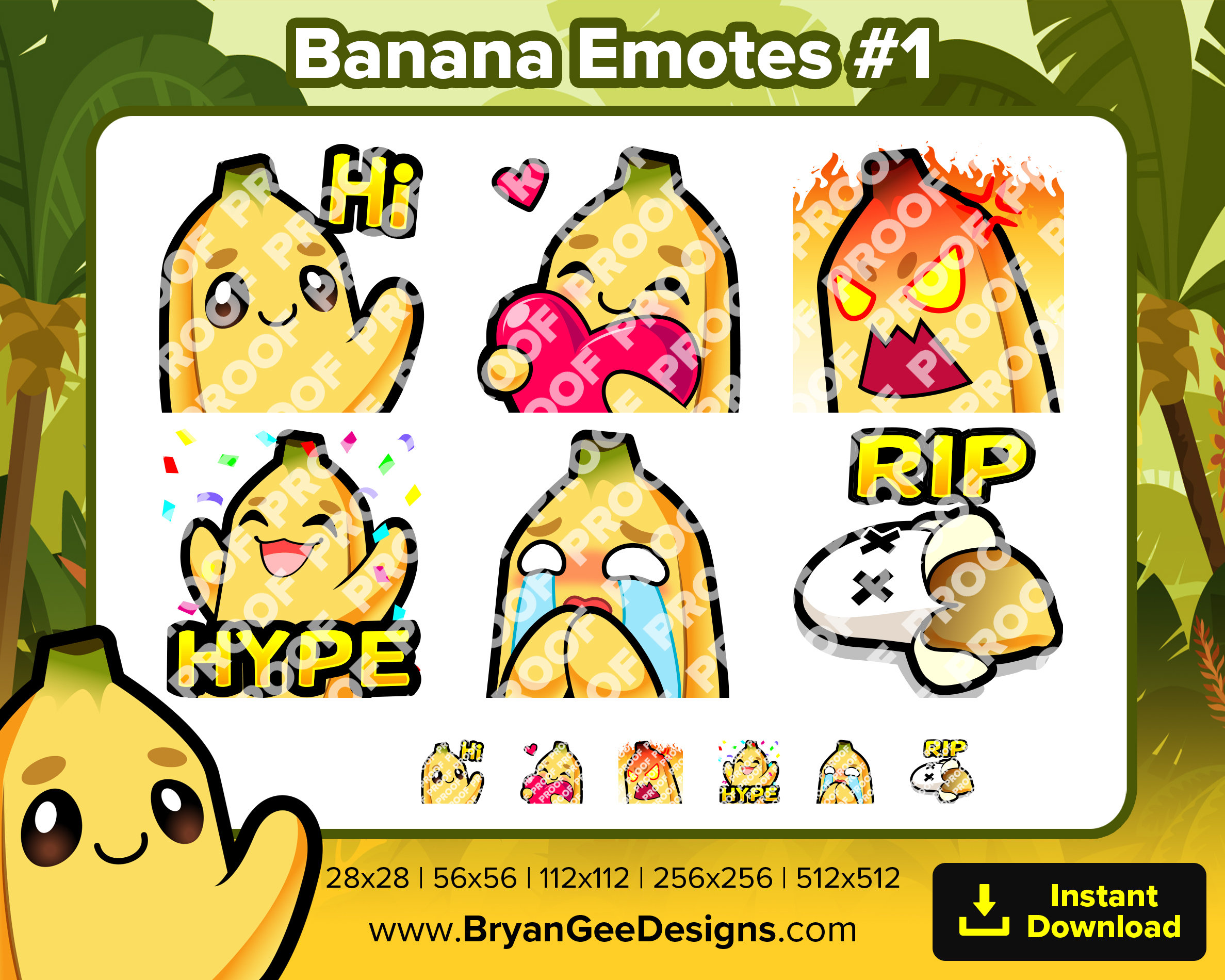 Banana Twitch Emotes Wave Love Heart Rage Angry HYPE Sad Cry - Etsy
