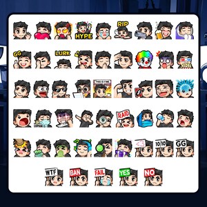 Black Hair Guy Twitch Emotes MEGA Bundle for Streaming, Youtube Emotes ...