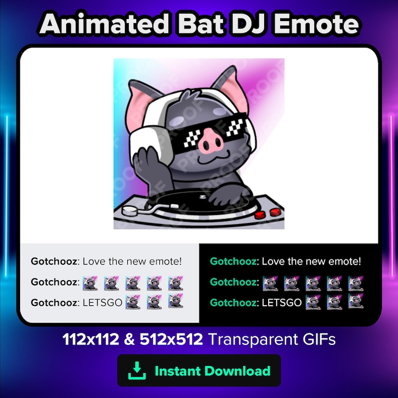 Animated Bat DJ Emote for Twitch, Discord, Kick, Rumble for Streaming ...