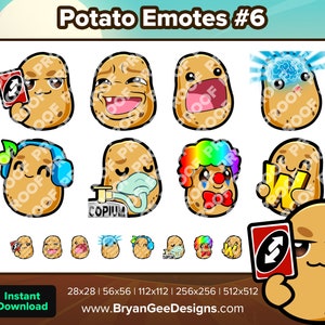 Potato Twitch Emotes Uno Reverse KEKW Gasp Big Brain Music Copium Clown ...