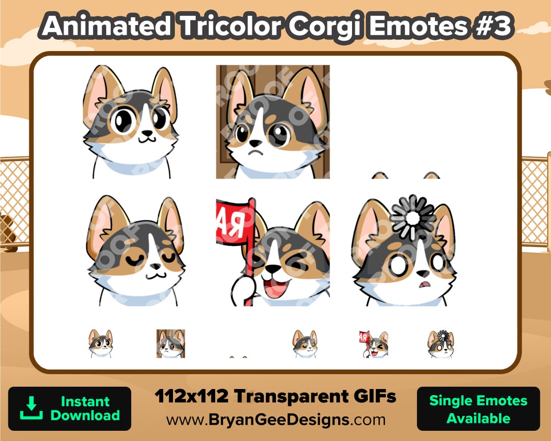 Animated Tricolor Corgi Emotes Pack #3 | Cute Animated GIF Emotes for ...