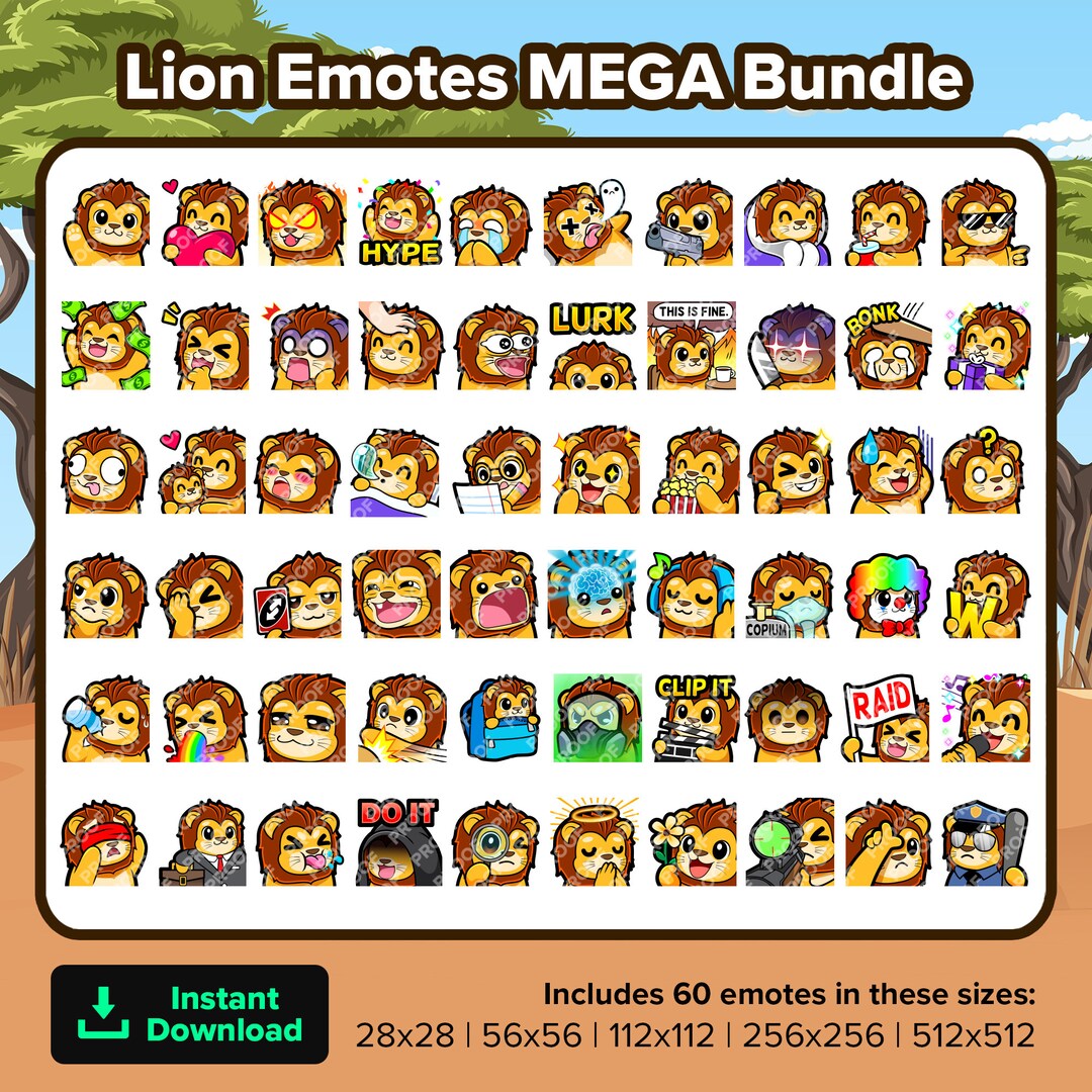 Lion Twitch Emotes MEGA Bundle for Streaming, Youtube Emotes, Discord ...