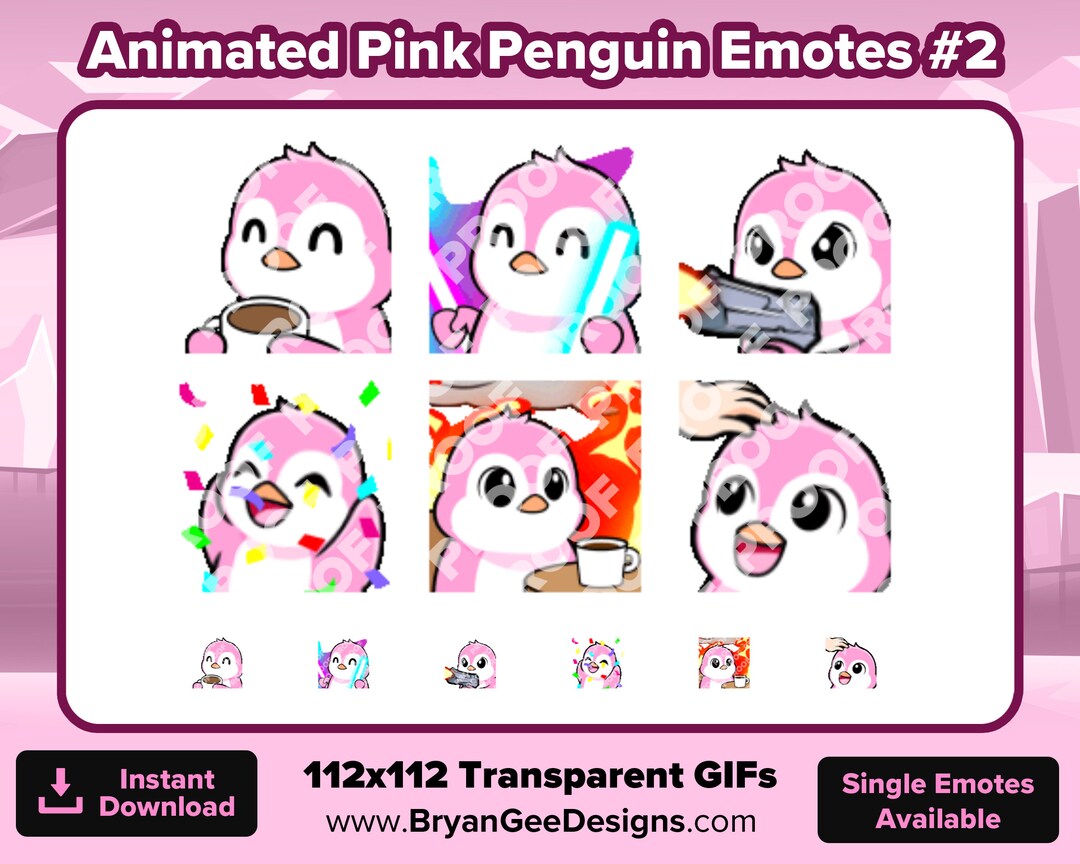 Animated Pink Penguin Twitch Emotes Sip Rave Dance Gun Hype Party This ...