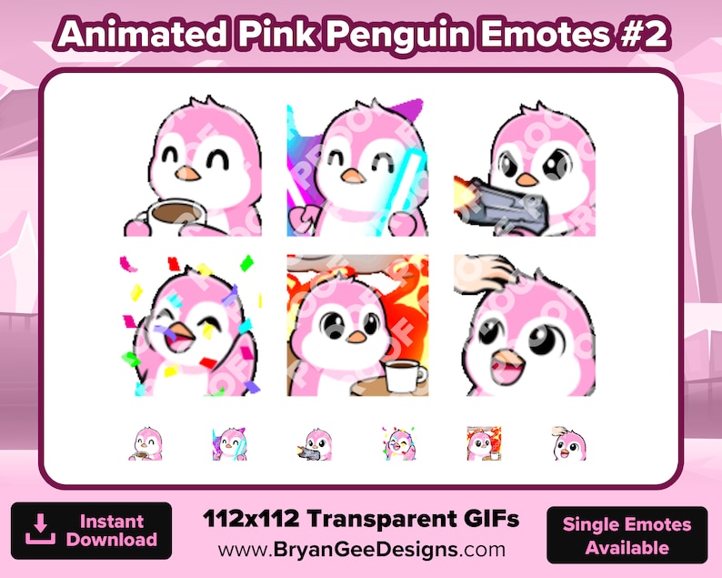 Animated Pink Penguin Twitch Emotes Sip Rave Dance Gun Hype Party This ...