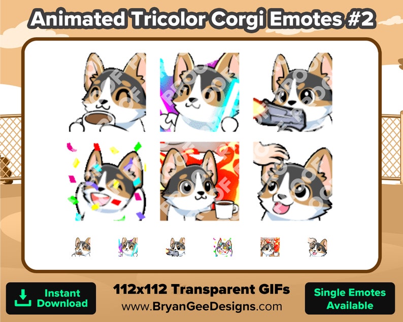 Animated Tricolor Corgi Twitch Emotes Sip Rave Dance Gun Hype Etsy