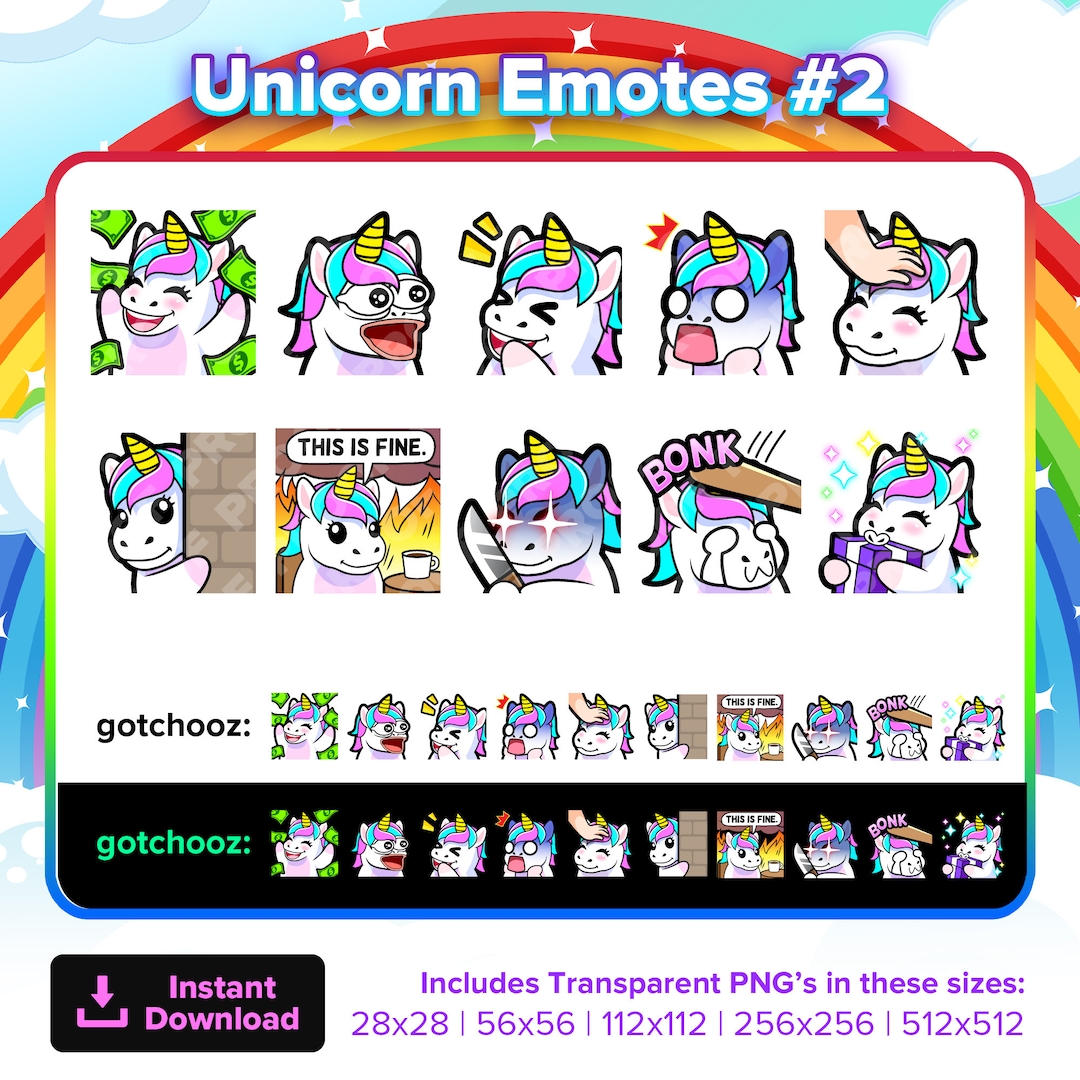 Unicorn Twitch Emotes Dono Laughing Scared Head Pat POG Lurk This is ...