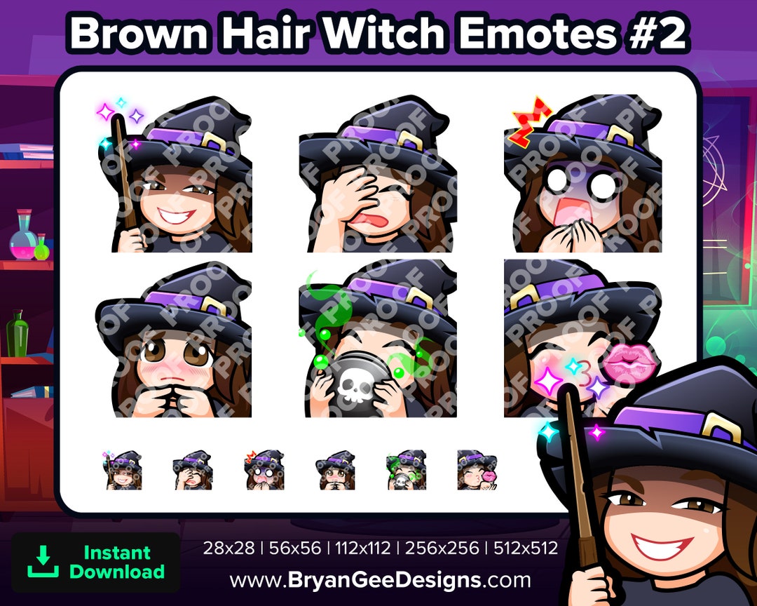 Cabello castaño Bruja Twitch Emotes Magic Facepalm Asustado - Etsy España
