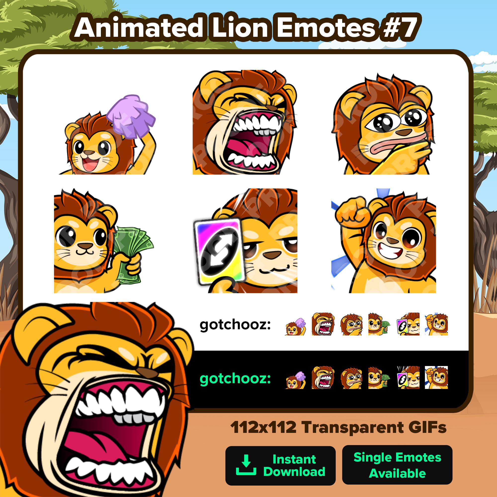 Animated Lion Twitch Emotes Cheer, LETSGO, Peace Out, Take My Money ...