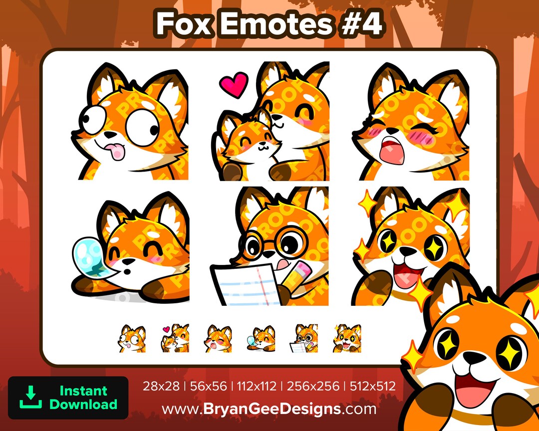 Fox Twitch Emotes Derp Hug Gasm Sleep Study Notes Wow para Streaming ...