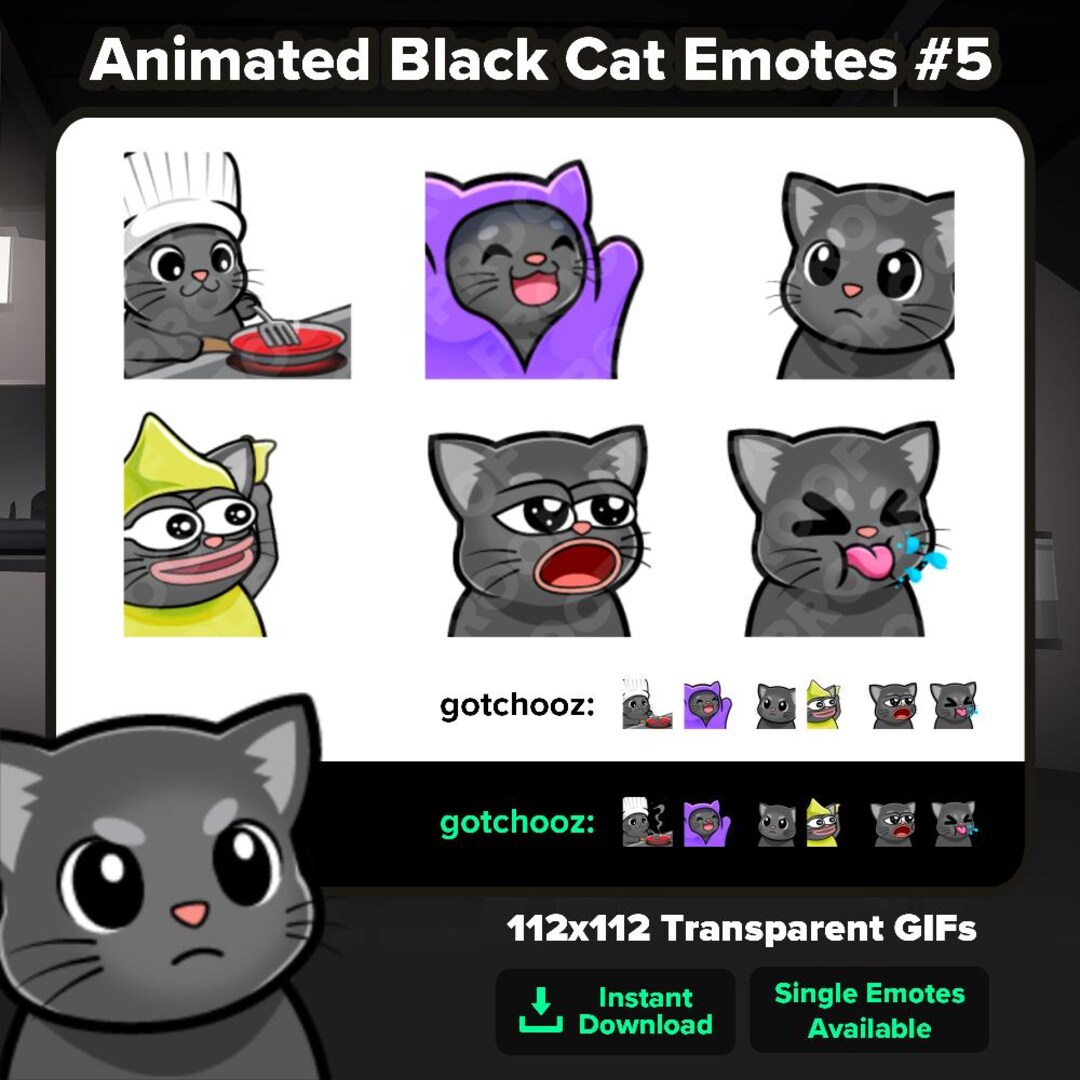 Animated Black Cat Twitch Emotes Let Them Cook, Blankie, Salute ...