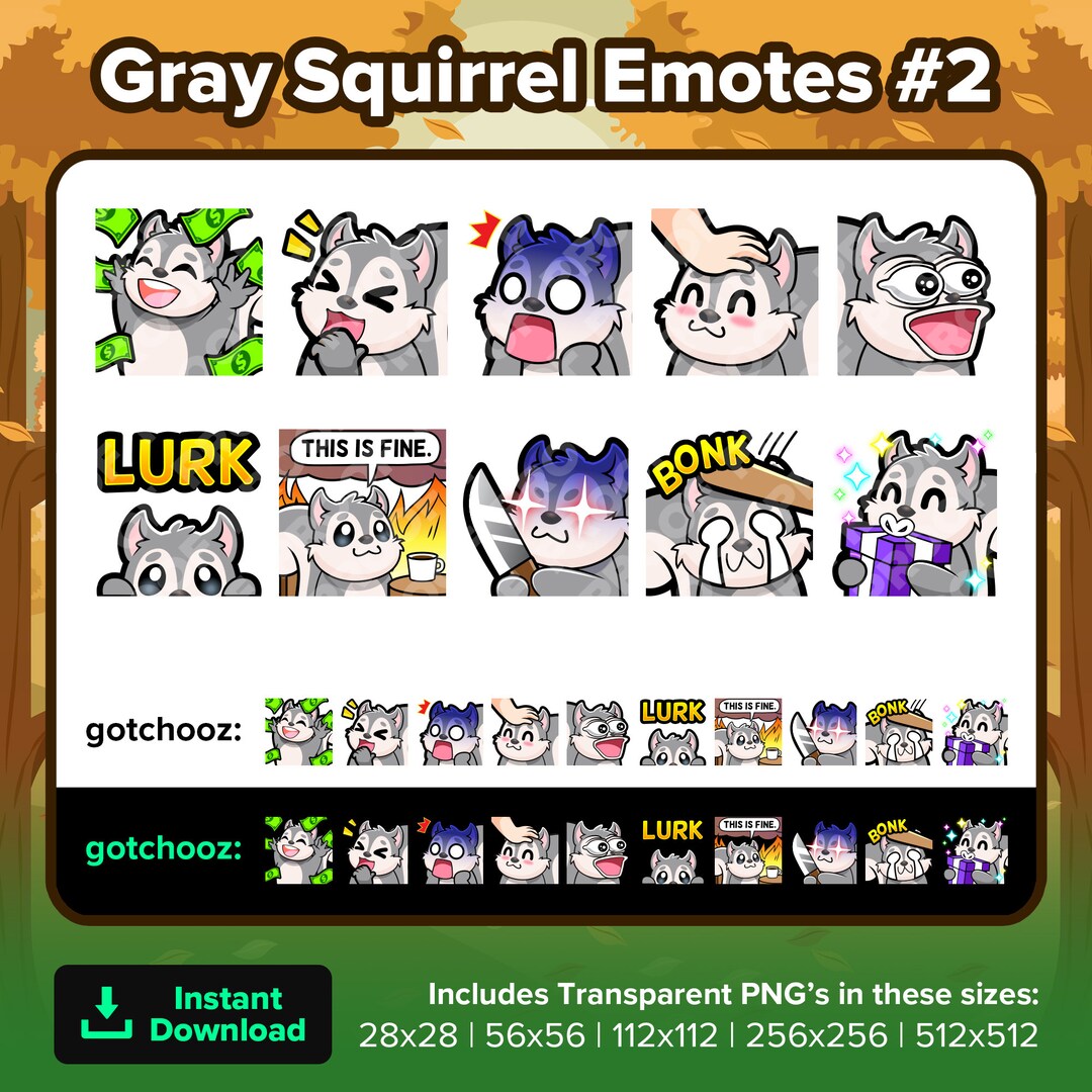 Gray Squirrel Twitch Emotes Dono Laughing Scared Head Pat POG Lurk This ...
