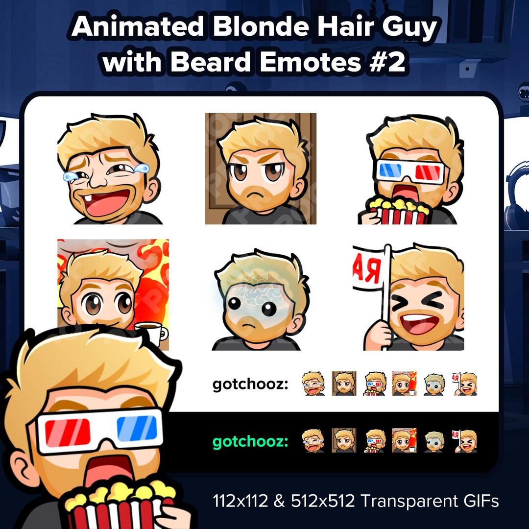 Animated Blonde Hair Guy With Beard Emotes Pack #2 | Cute Animated GIF ...