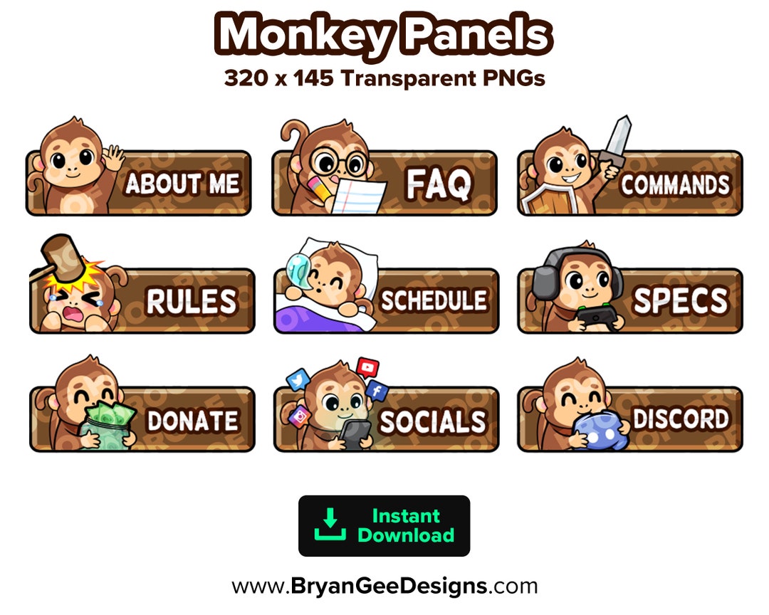 Monkey Twitch Panels for Streaming, Youtube Panels, Kick Panels, Rumble ...