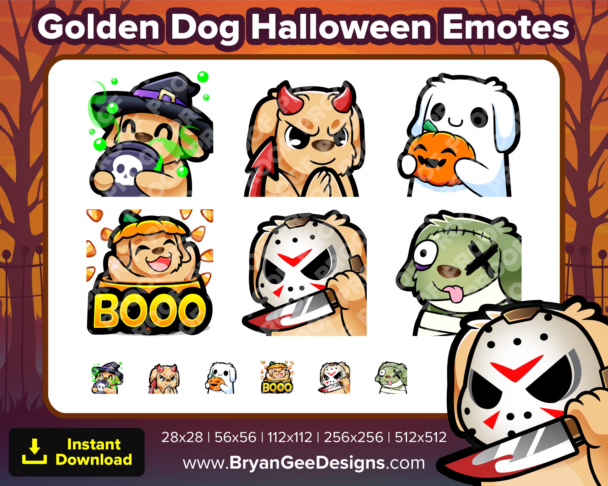 Golden Dog Twitch Emotes Spooky Sip Devil Ghost Pumpkin Boo Jason Knife ...