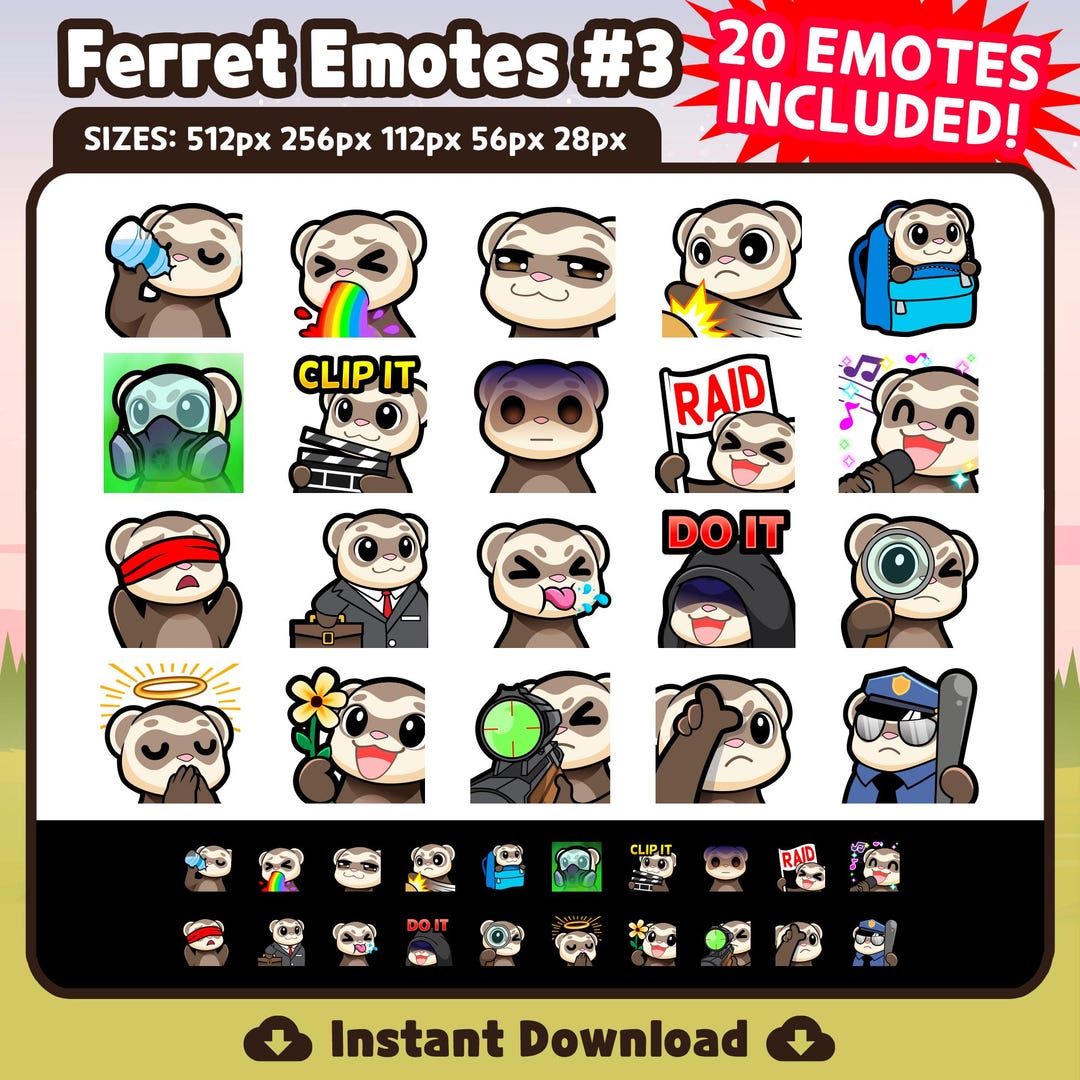 Ferret Twitch Emotes Pack #3 (20) Cute Ferret Emotes for Streaming ...