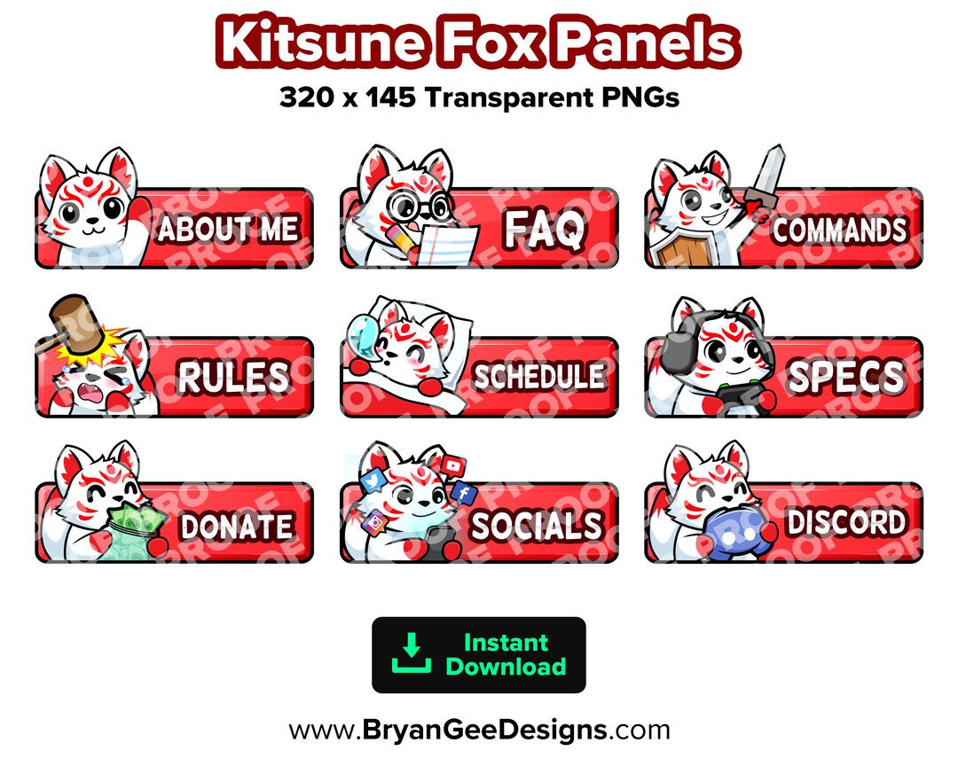 Kitsune Fox Twitch Panels for Streaming, Youtube Panels, Kick Panels ...