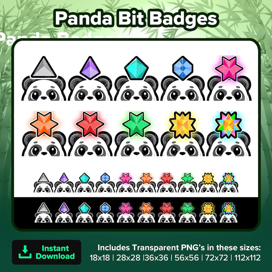 Panda Bit Badges | Twitch Bits Badges | Bits | Chibi Panda | Panda ...