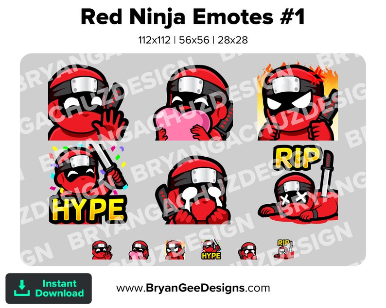 Red Ninja Twitch Emotes for Streaming Wave Love Rage HYPE Sad RIP ...