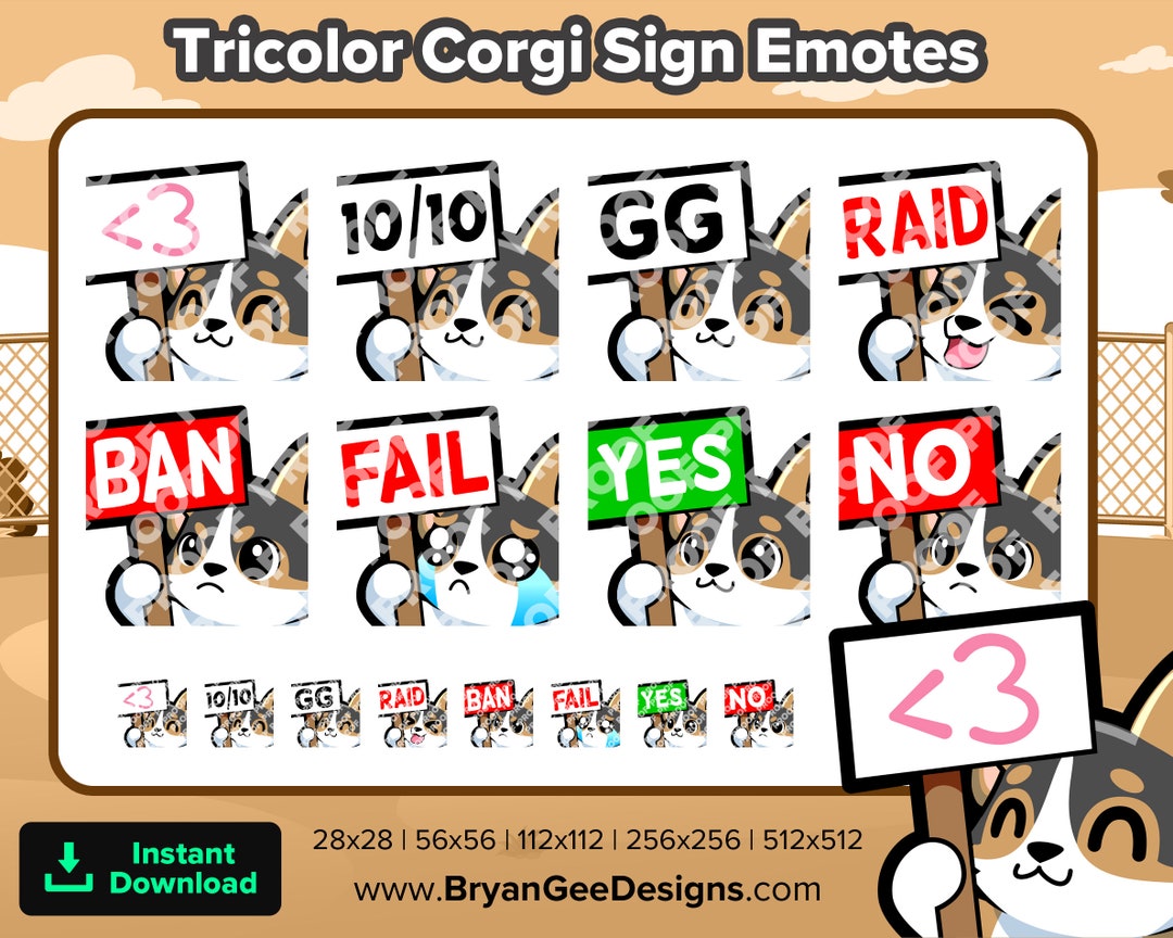 Tricolor Corgi Emotes Heart Sign 10 Sign GG Sign Raid Sign Ban Sign ...