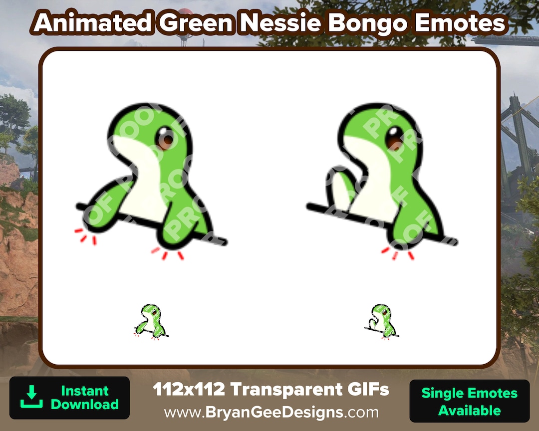 Animated Green Nessie Bongo Emotes for Twitch or Discord, Nessie Emotes ...