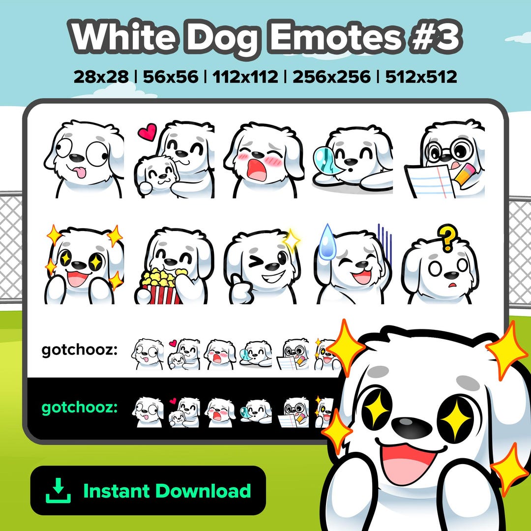 White Dog Twitch Emotes Derp Hug Gasm Sleep Notes Study Wow Popcorn ...