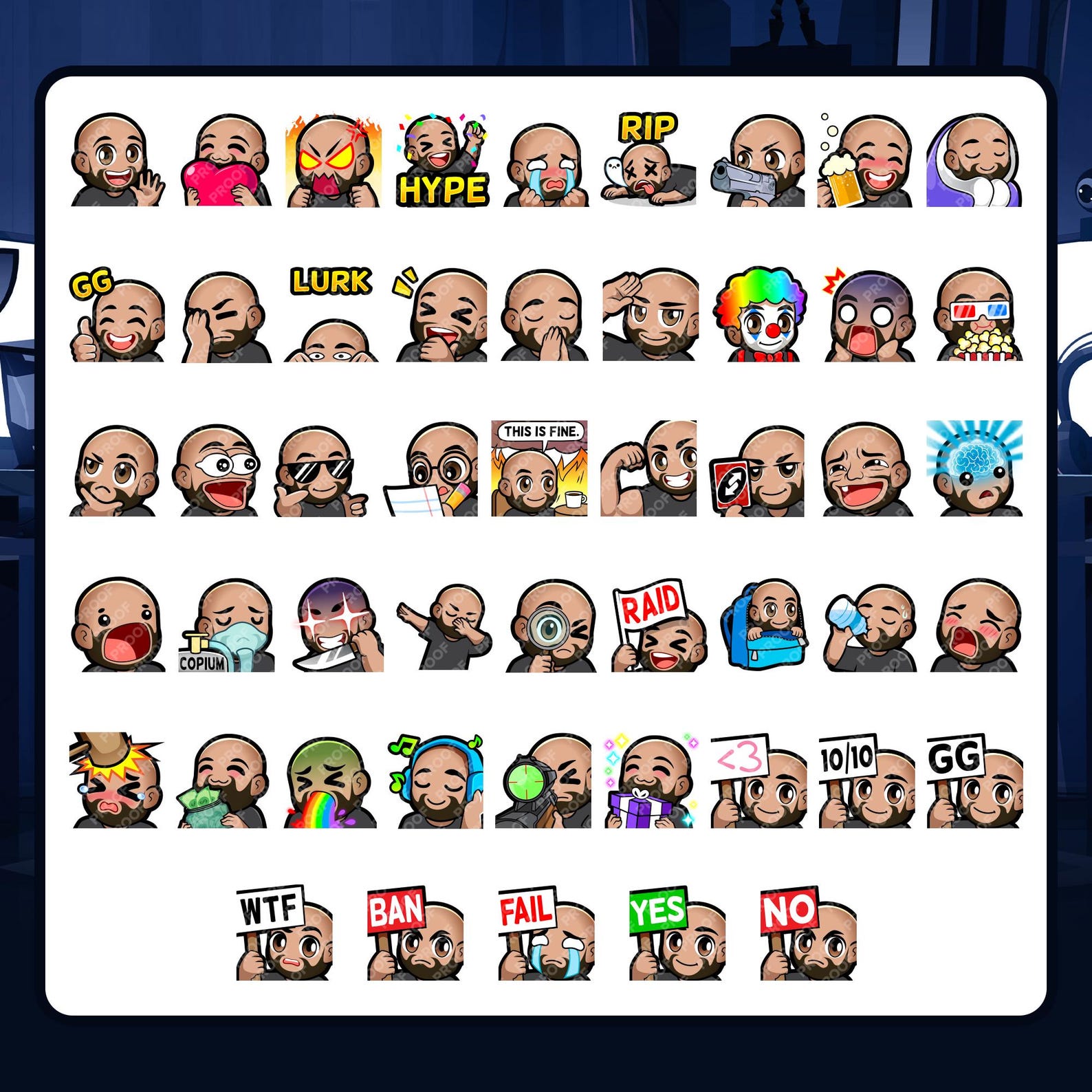 Bald Brown Skin Guy With Beard Twitch Emotes MEGA Bundle for Streaming ...