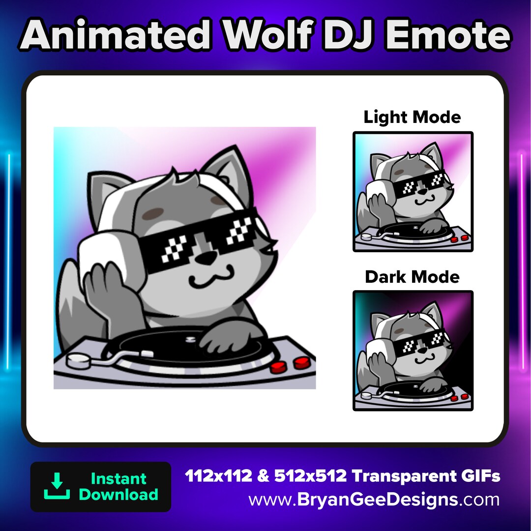 Animated Wolf DJ Emote for Twitch, Discord, Kick, Rumble for Streaming ...