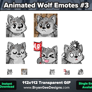 Animated Wolf Twitch Emotes Big Eyes, Leave, Lurk, Nodders, RAID ...