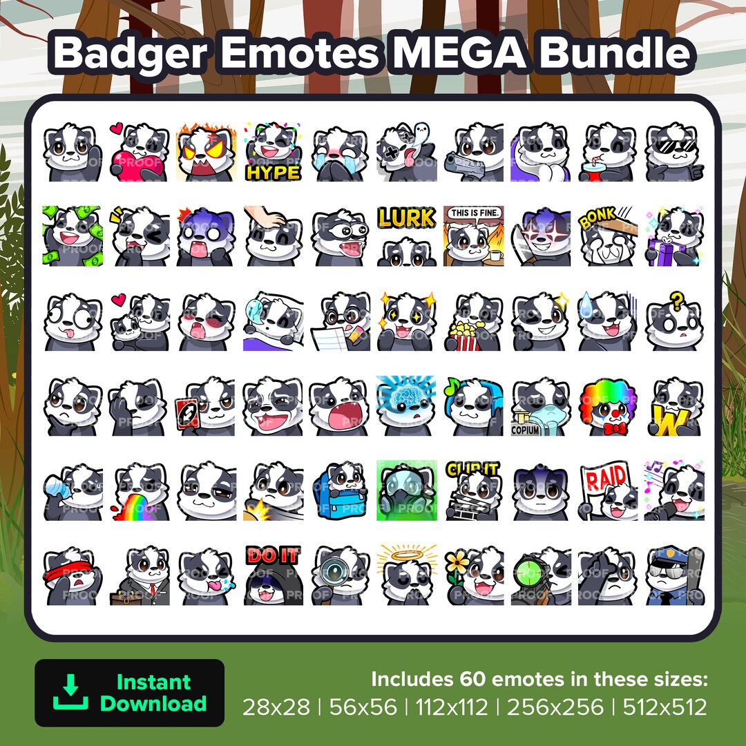Badger Twitch Emotes MEGA Bundle for Streaming, Youtube Emotes, Discord ...