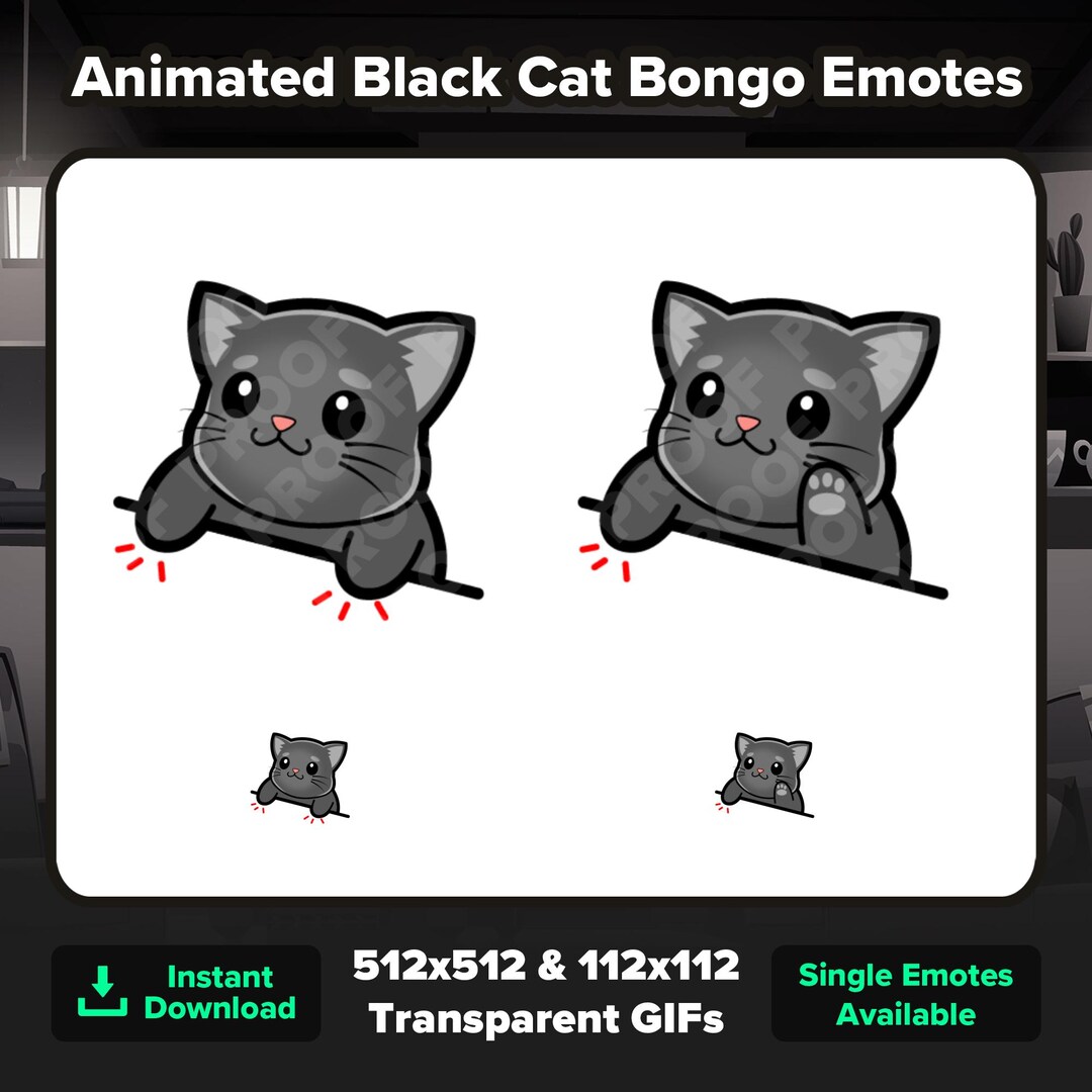 Animated Bongo Black Cat Emotes for Twitch Emotes for Streaming Youtube ...
