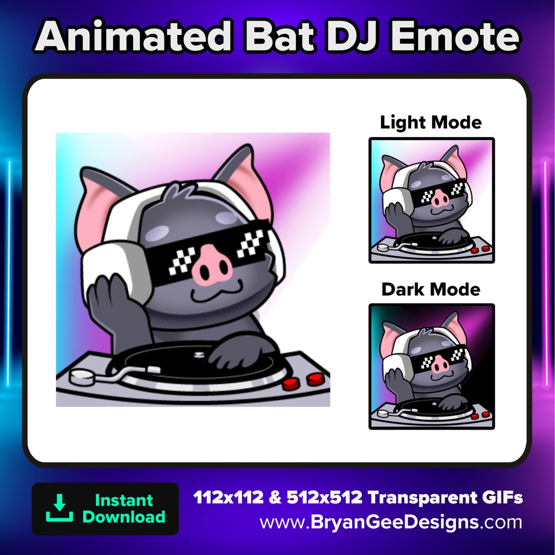 Bat DJ Emote animado para Twitch, Discord, Kick, Rumble para streaming ...